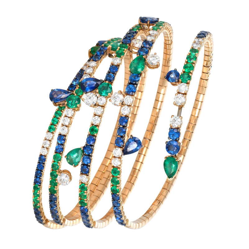 Bracelet Verhoeven Or Rose, Émeraudes, Saphirs et Diamants | Verhoeven